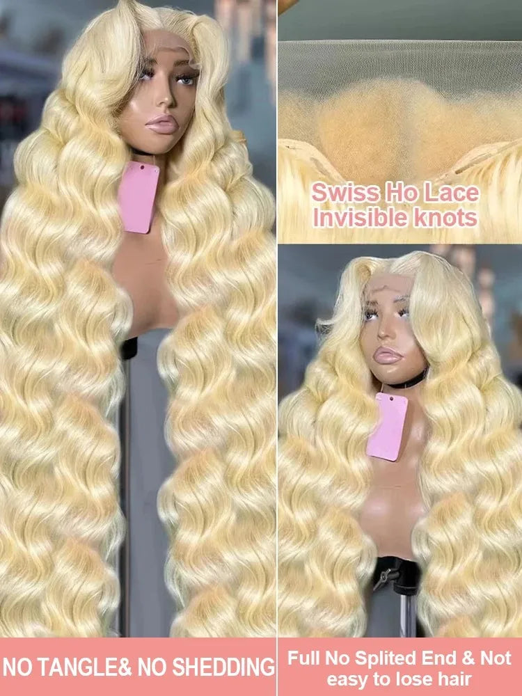 200 Density 30 40 Inch 613 honey blonde Body Wave 13x6 HD Transparent ...
