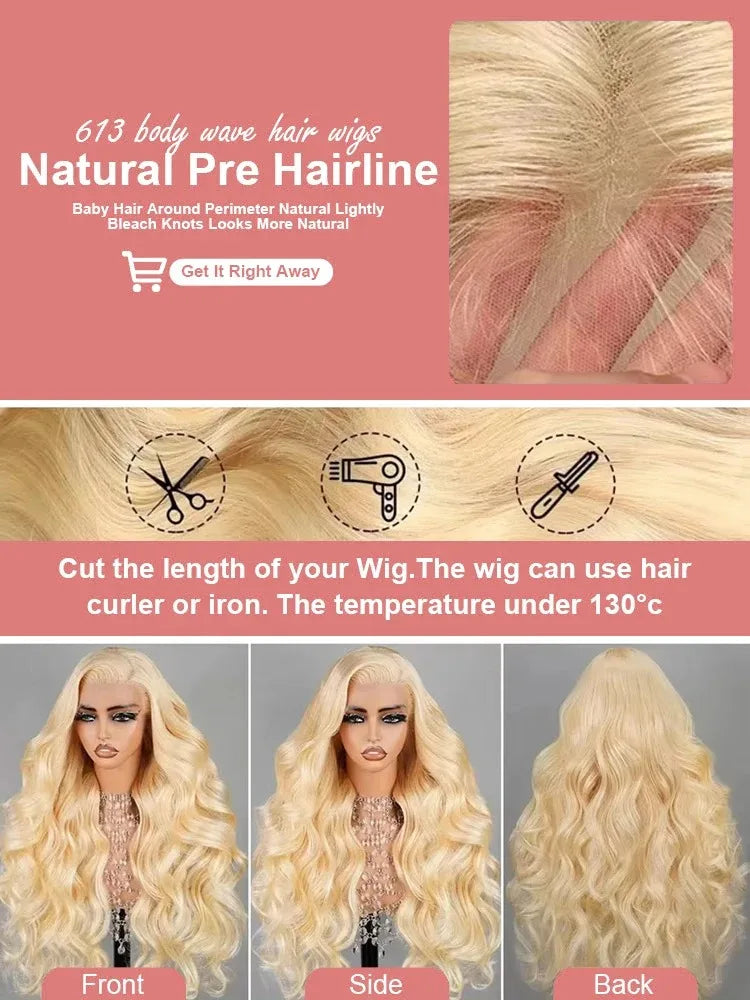 200 Density 30 40 Inch 613 honey blonde Body Wave 13x6 HD Transparent ...
